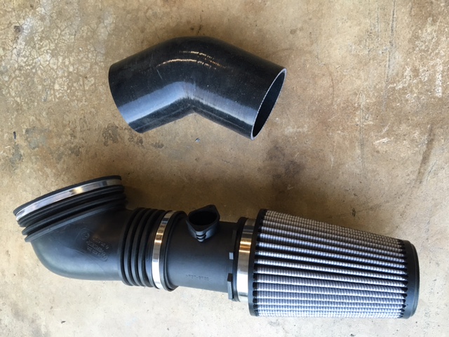 S54 intake boot + 3.5" MAF housing + AEM dry filter + silicone bend